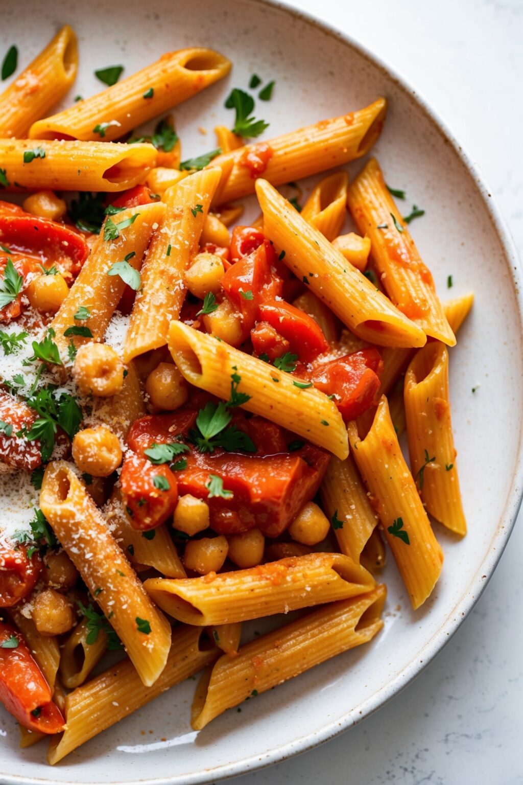 Chickpea Penne with Roasted Red Pepper Sauce Recipe – nabeelafoodhub.com